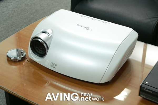 White glossy Full HD home theater projector with sleek design