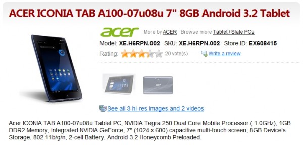 Acer to Launch ‘ICONIA Tab A100,’ 7’’ Android Tablet, in US Market